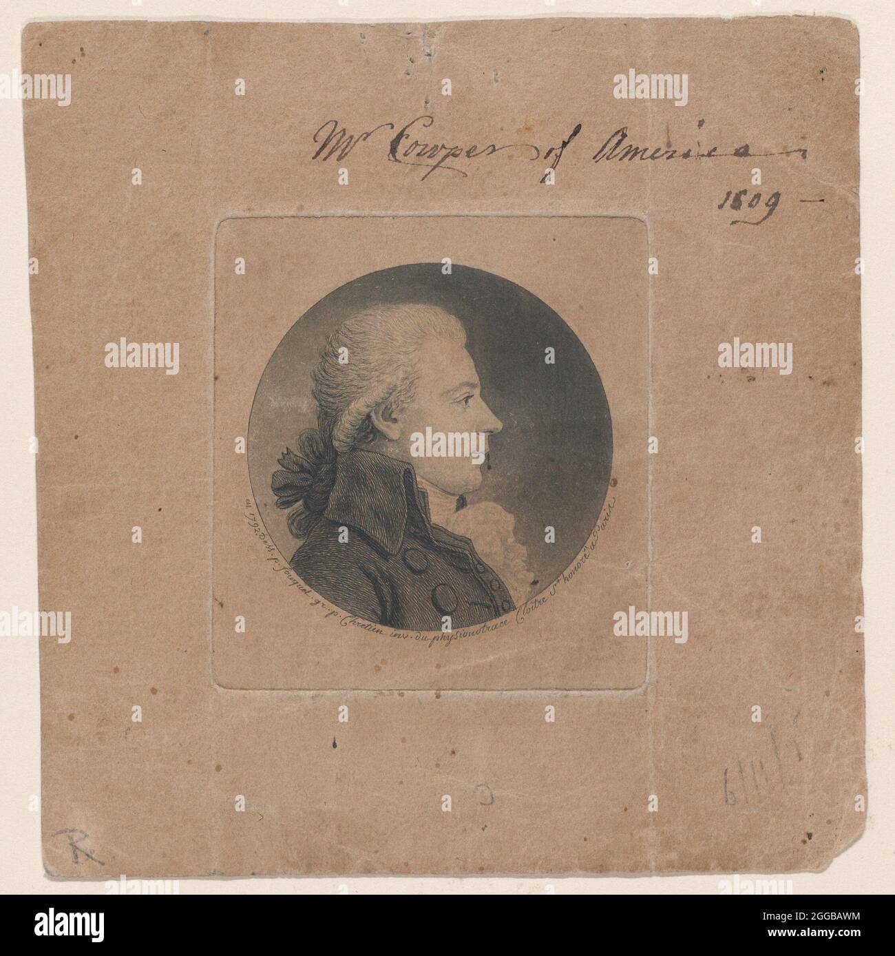 Portrait of Mr. Cowper of America, to right, 1792. Made using a ...