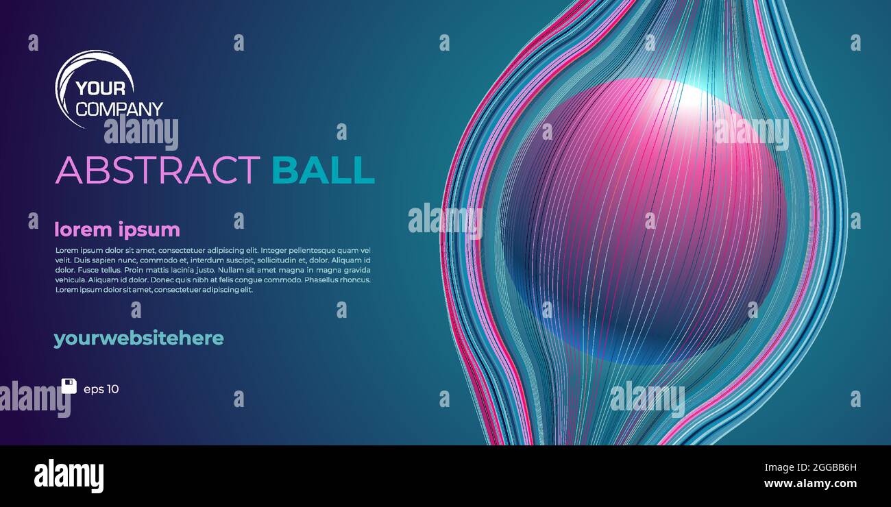 3D vector coloful ball in line cage. Blue, violet outline around sphere ...
