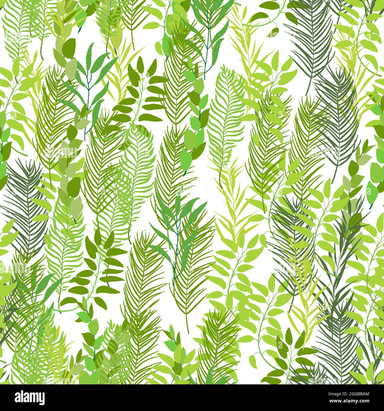 Seamless pattern of green leaves various trees. Foliage of natural ...