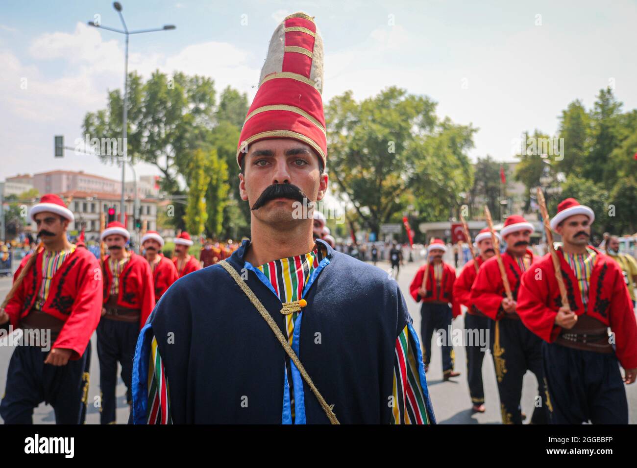 Turkish soldiers disguised as Ottoman soldiers marched during he ...