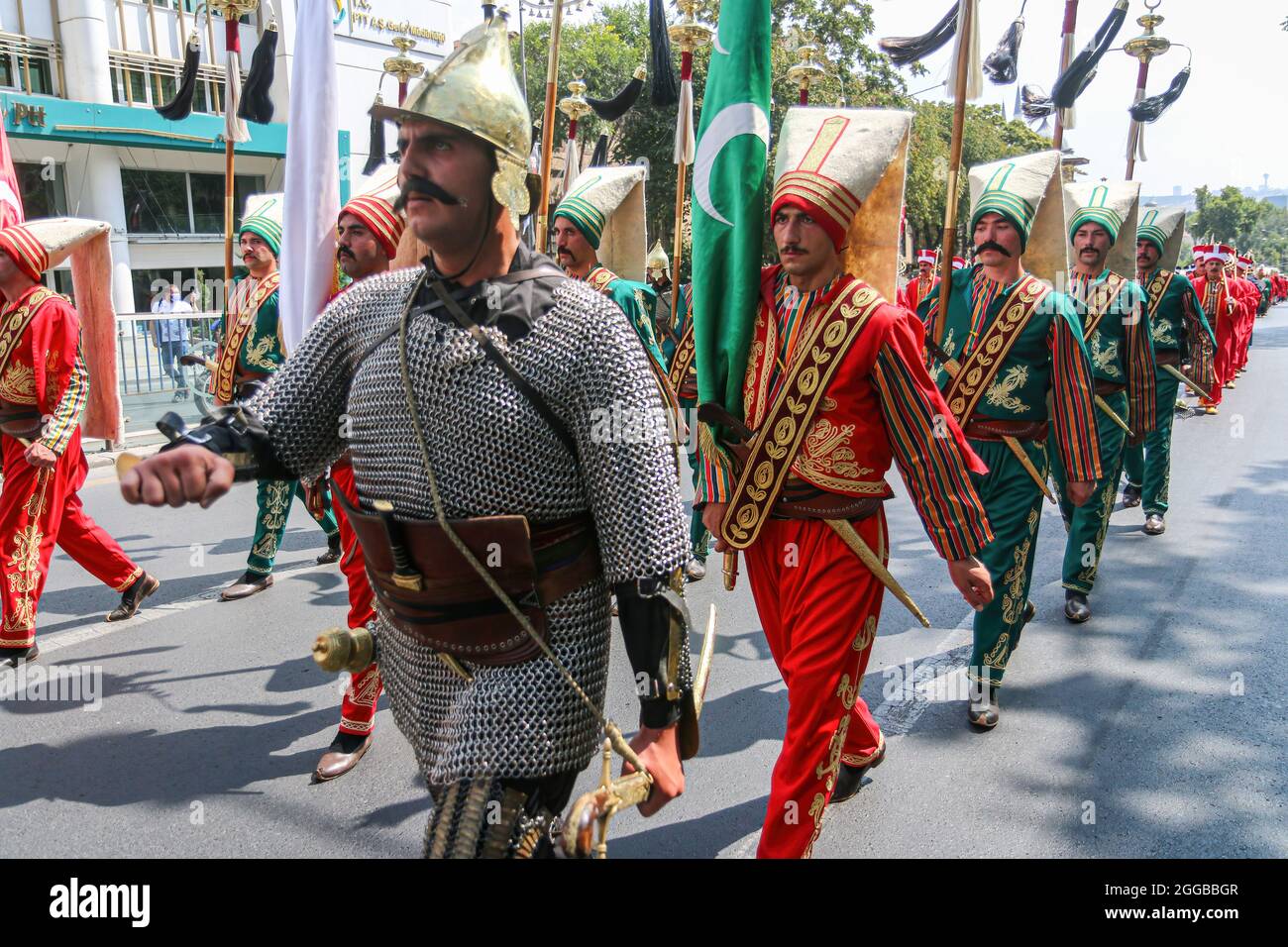 Turkish soldiers disguised as Ottoman soldiers marched during he ...