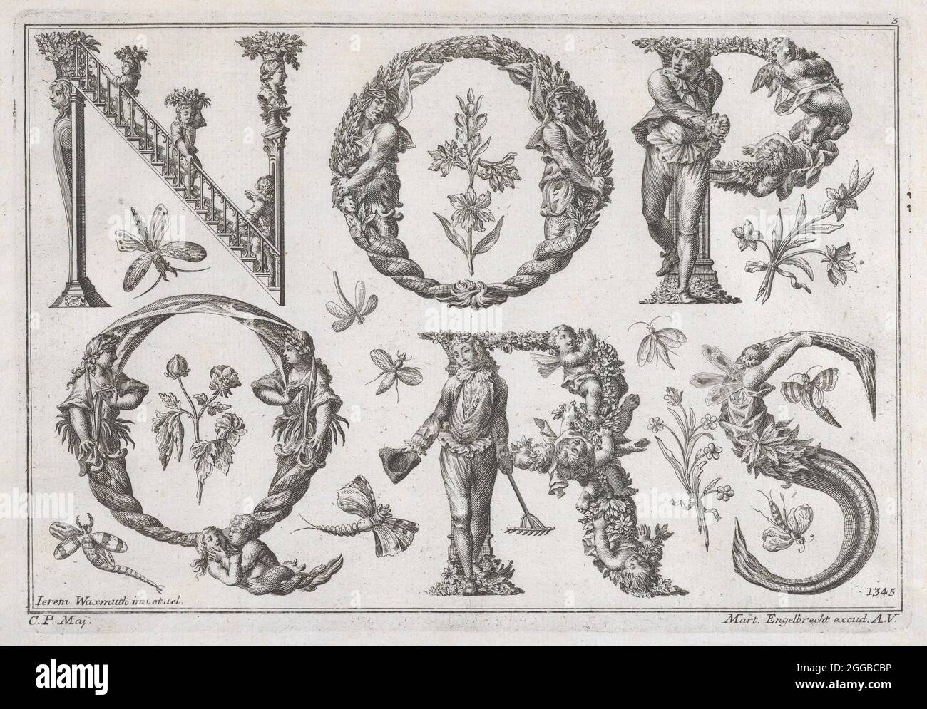Decorated Roman alphabet, 18th century Stock Photo - Alamy
