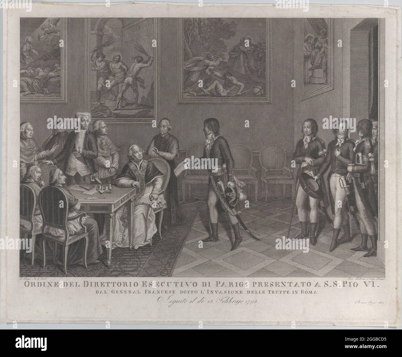 French general handing Directory order to Pope Pius VI after invasion ...