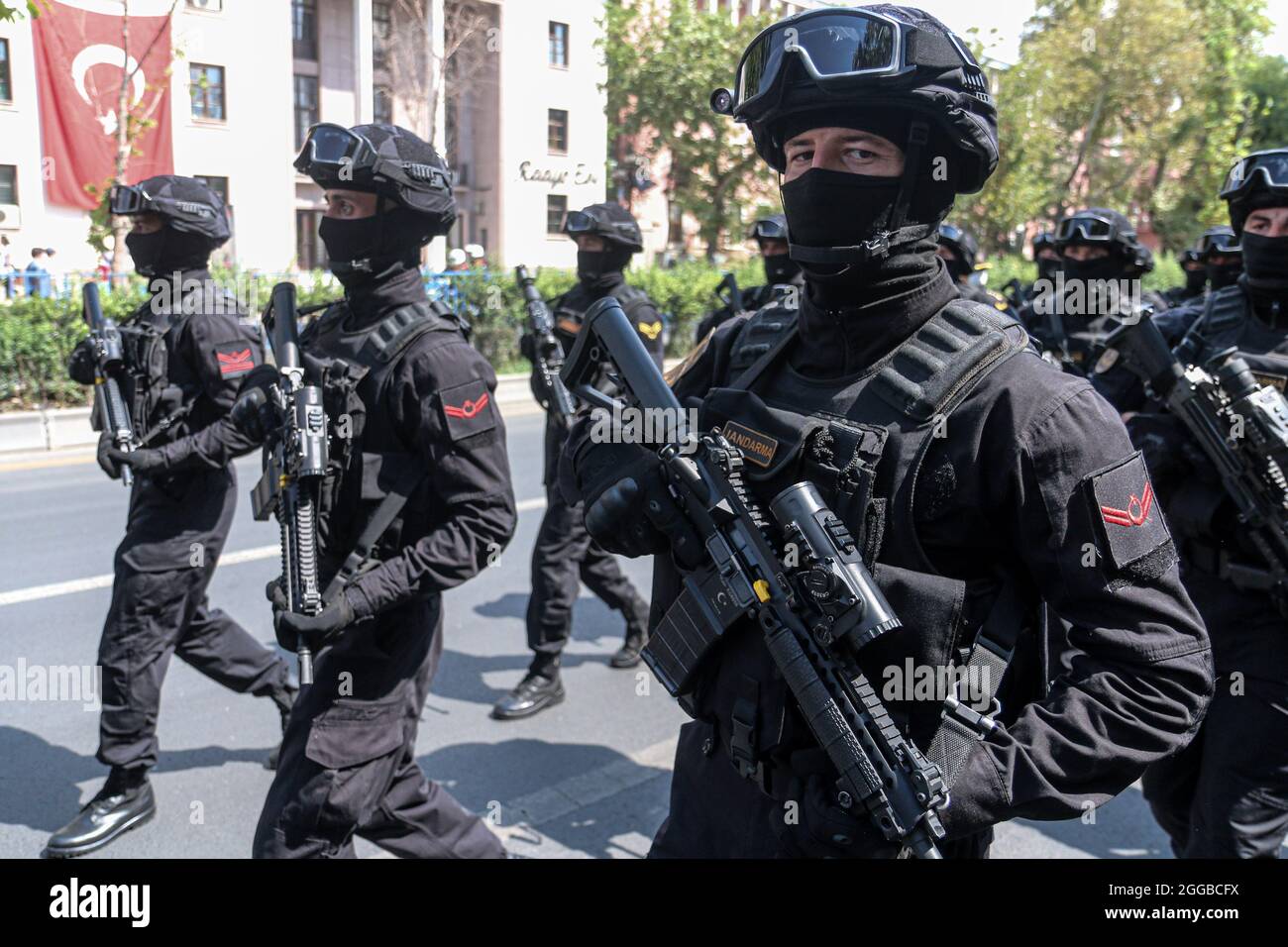 Turkish gendarmerie marched during the parade.Victory Day is an ...
