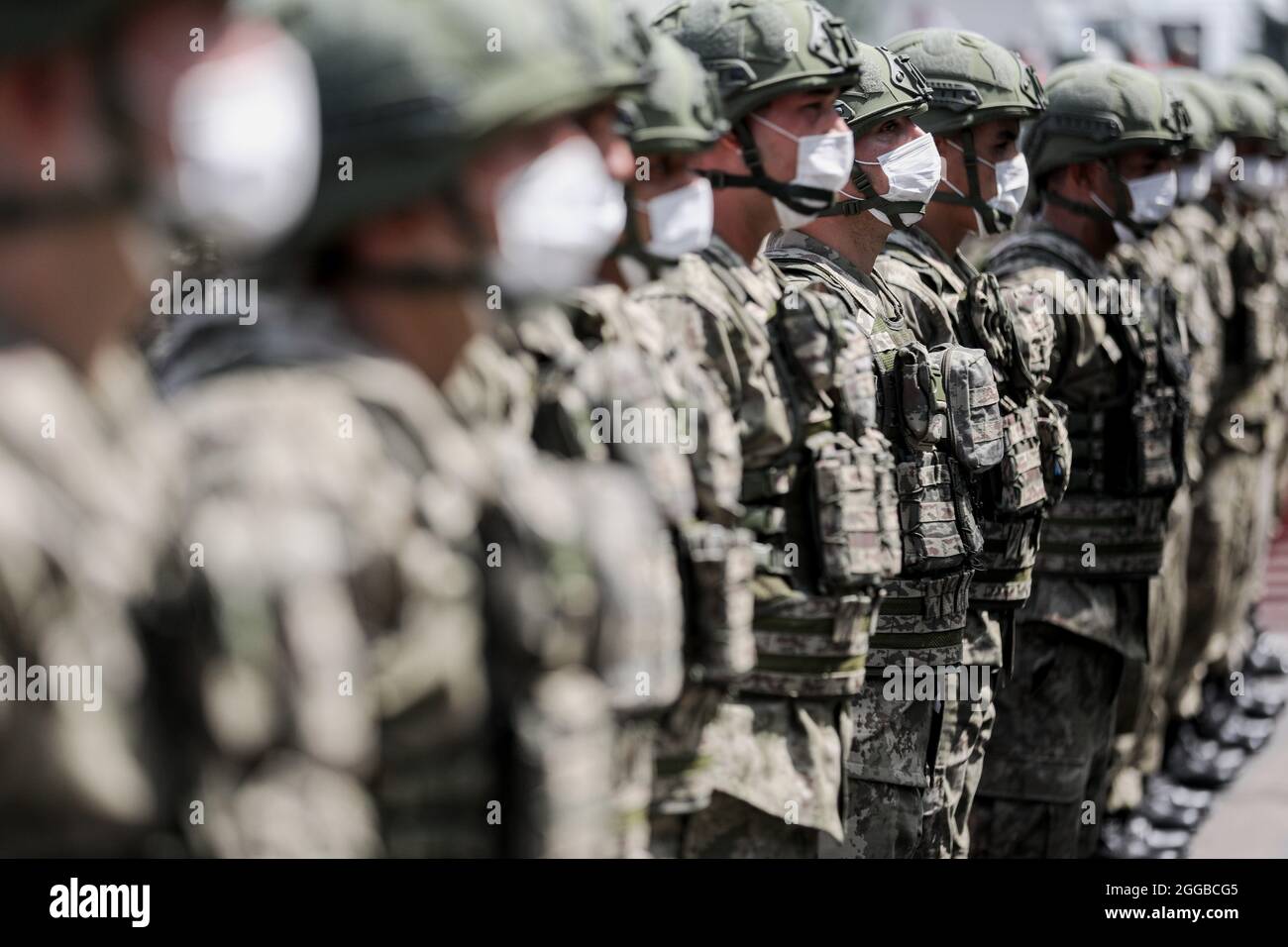 Turkish soldiers march during the military parade.Victory Day is an ...