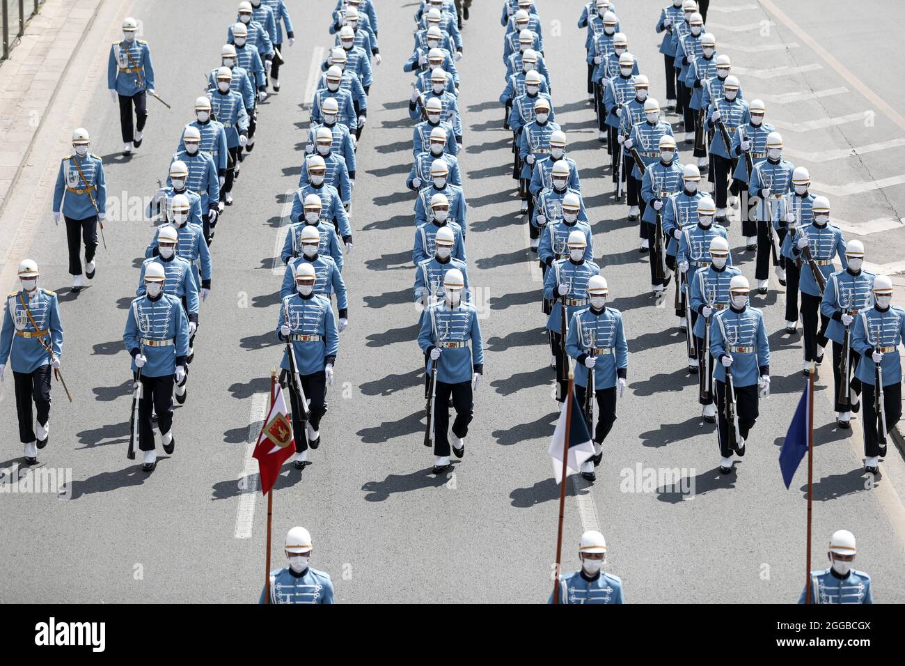 Turkish soldiers march during the military parade.Victory Day is an ...