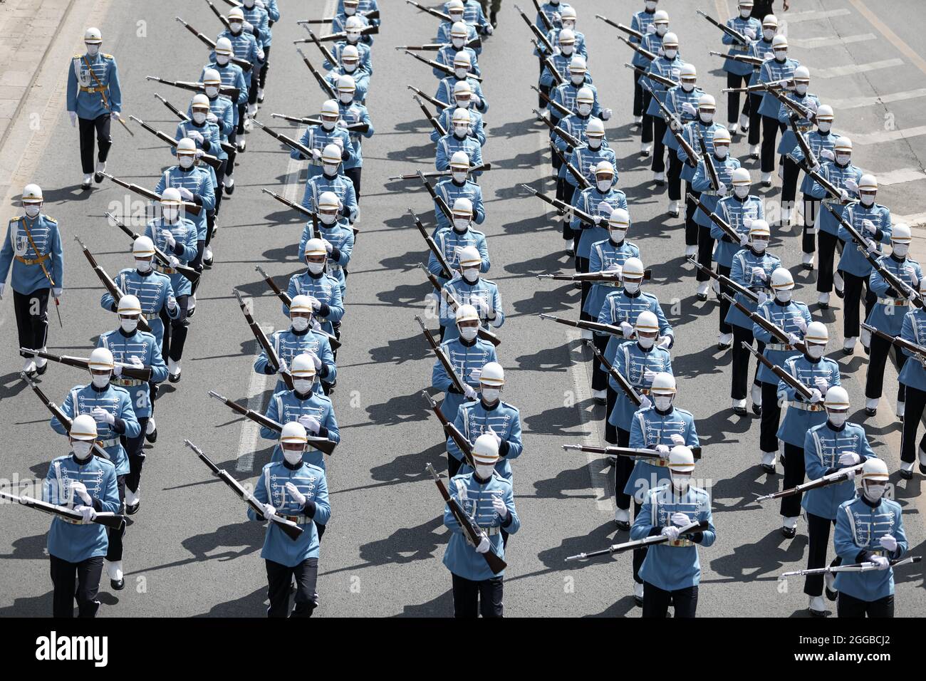 Turkish soldiers march during the military parade.Victory Day is an ...