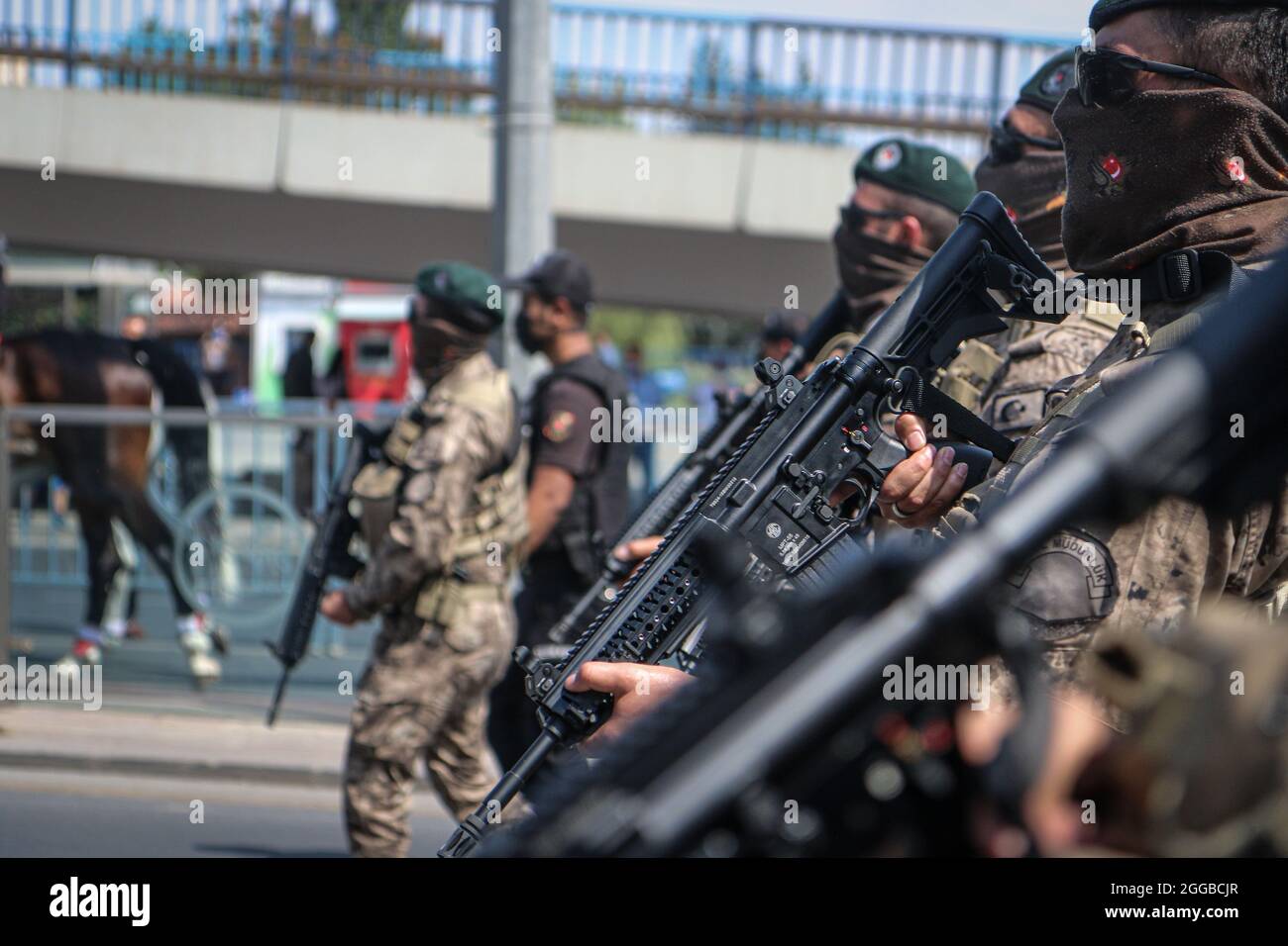 Turkish police march during military parade.Victory Day is an official ...