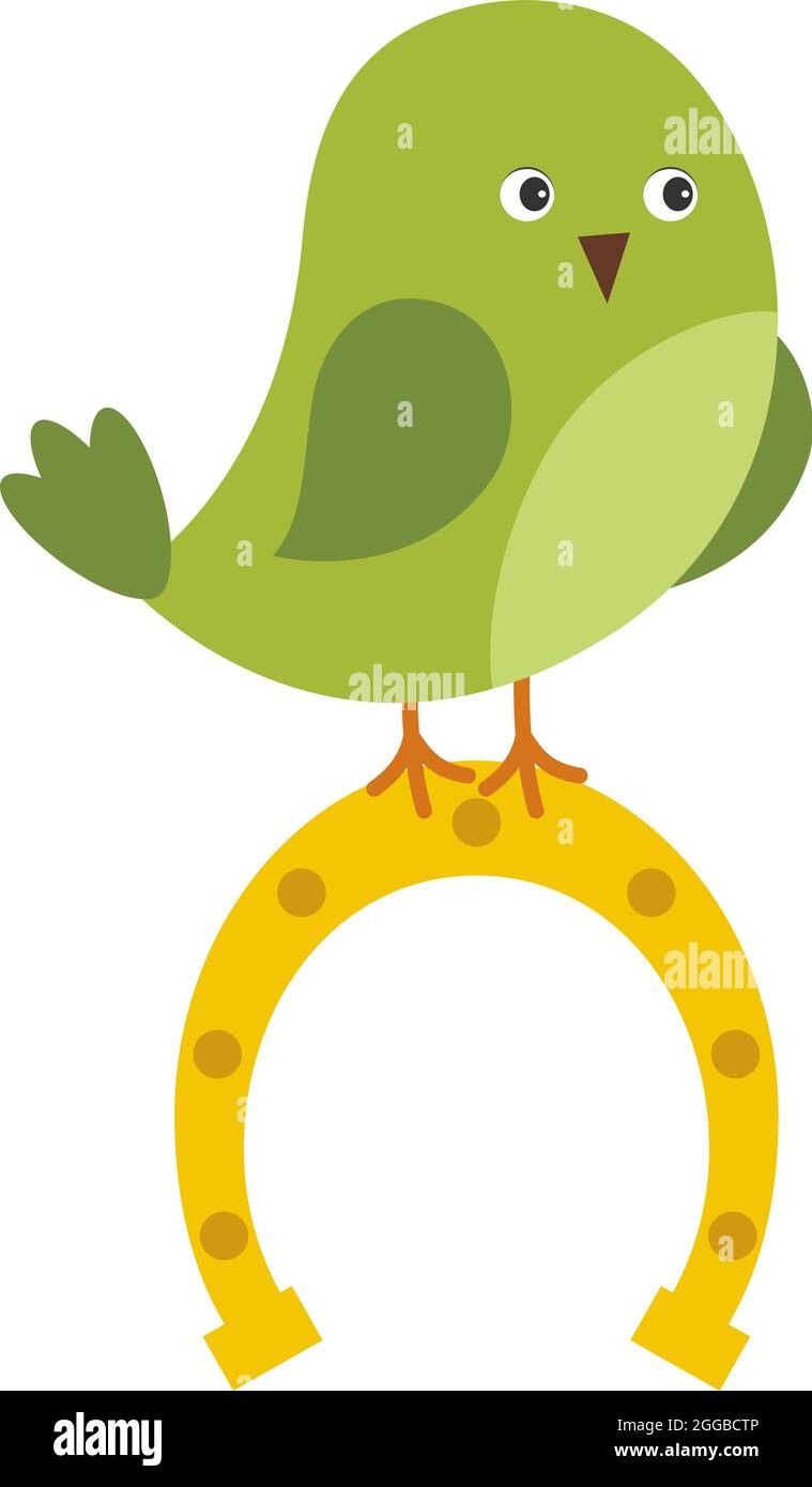 Cute Green St. Patrick Bird Sitting on the Top of Horseshoe. Vector ...
