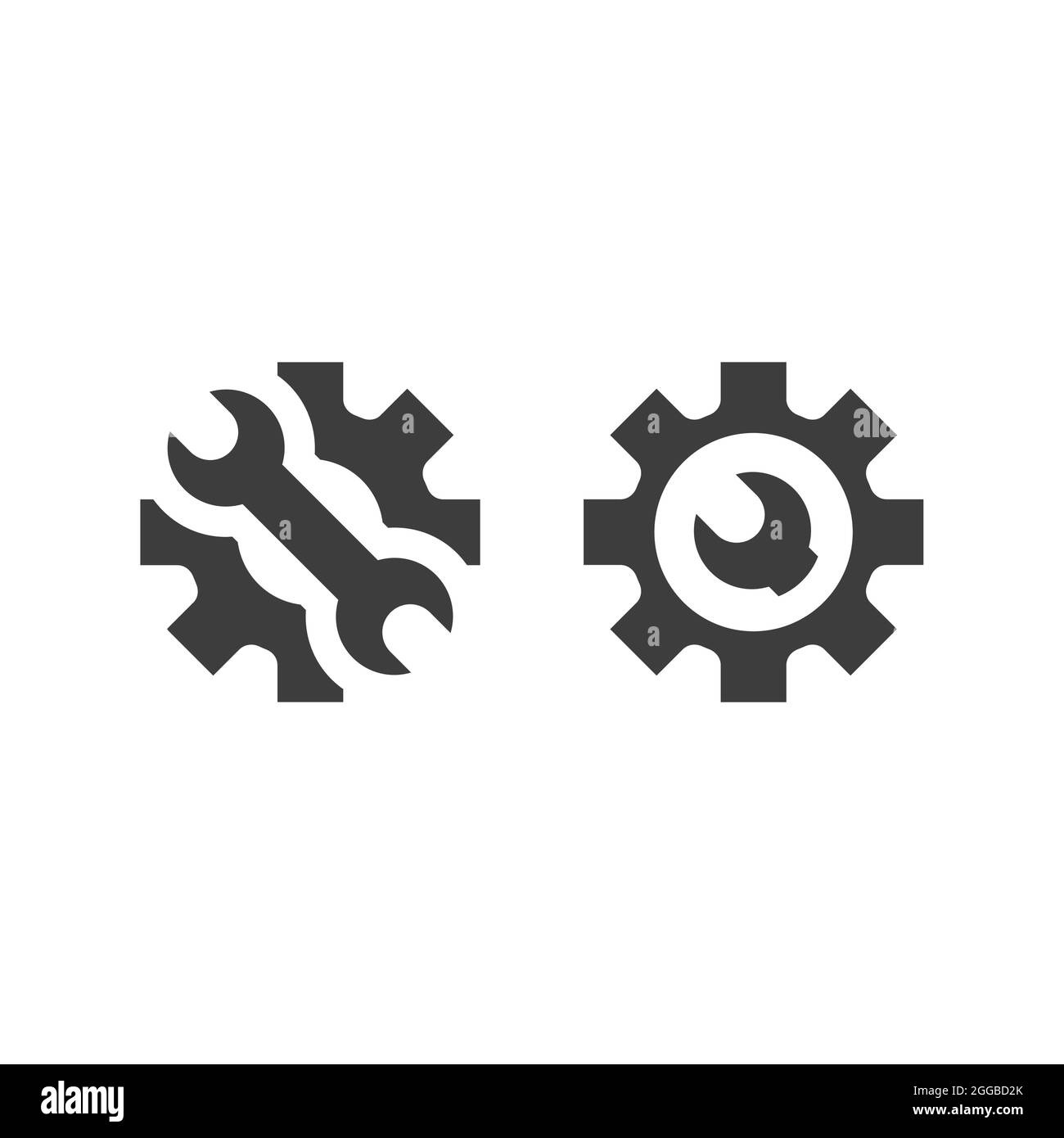 Gear with wrench black vector icon. Cogwheel and spanner symbol Stock ...