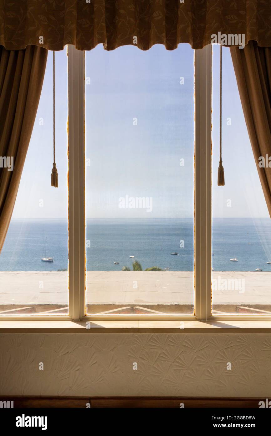 Windows with curtains, with a view to the sea Stock Photo - Alamy
