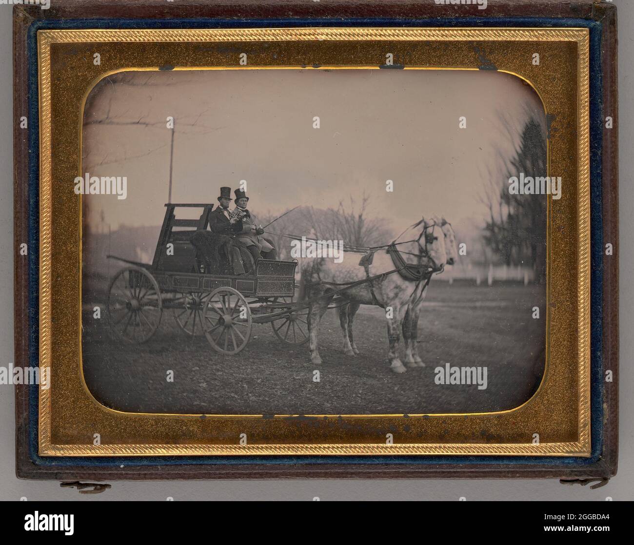 Untitled (Two Men with Top Hats atop a Horse-Drawn Carriage), 1850. A ...