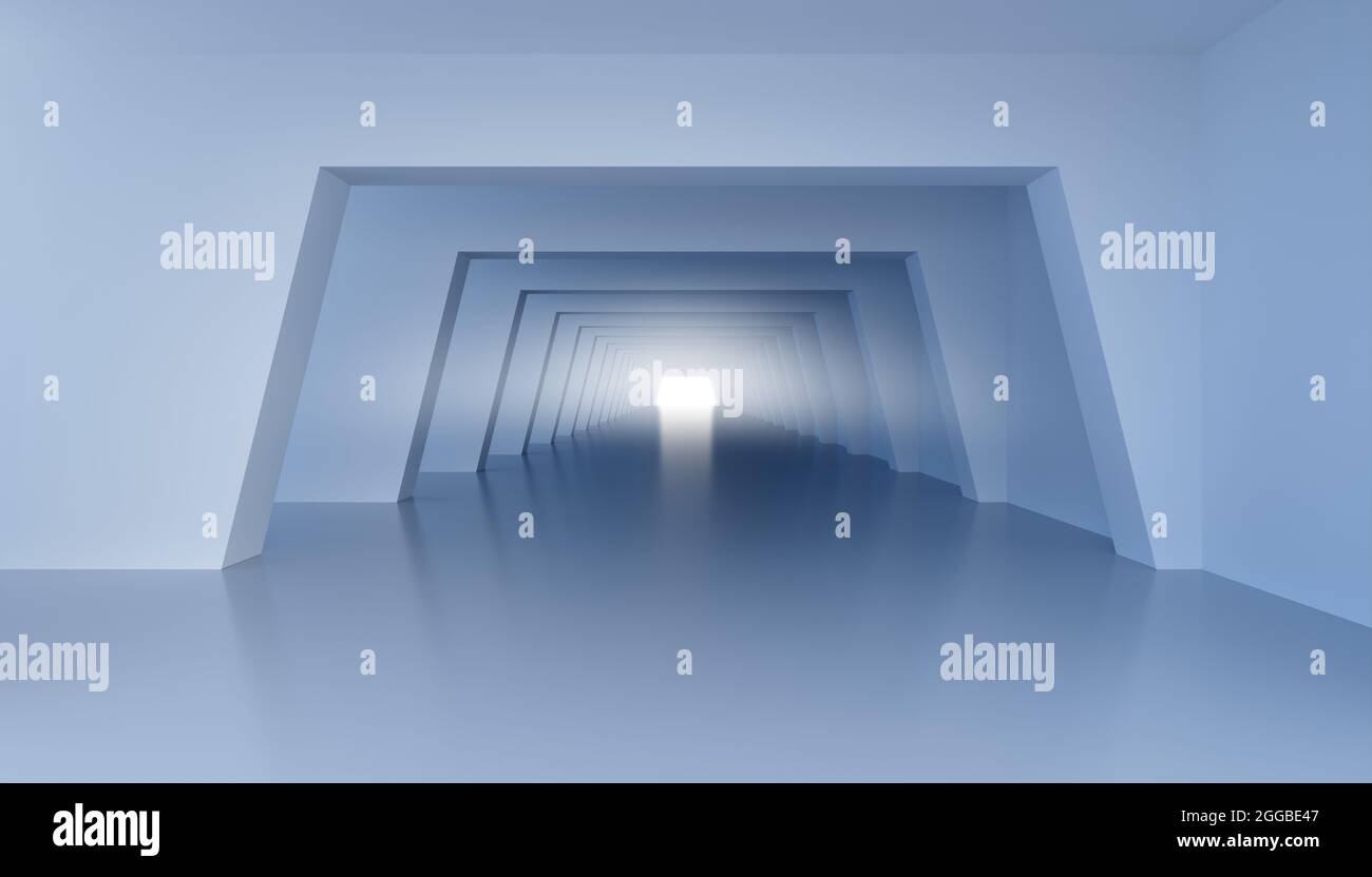 3d Abstract futuristic corridor with white light at the end. 3d ...