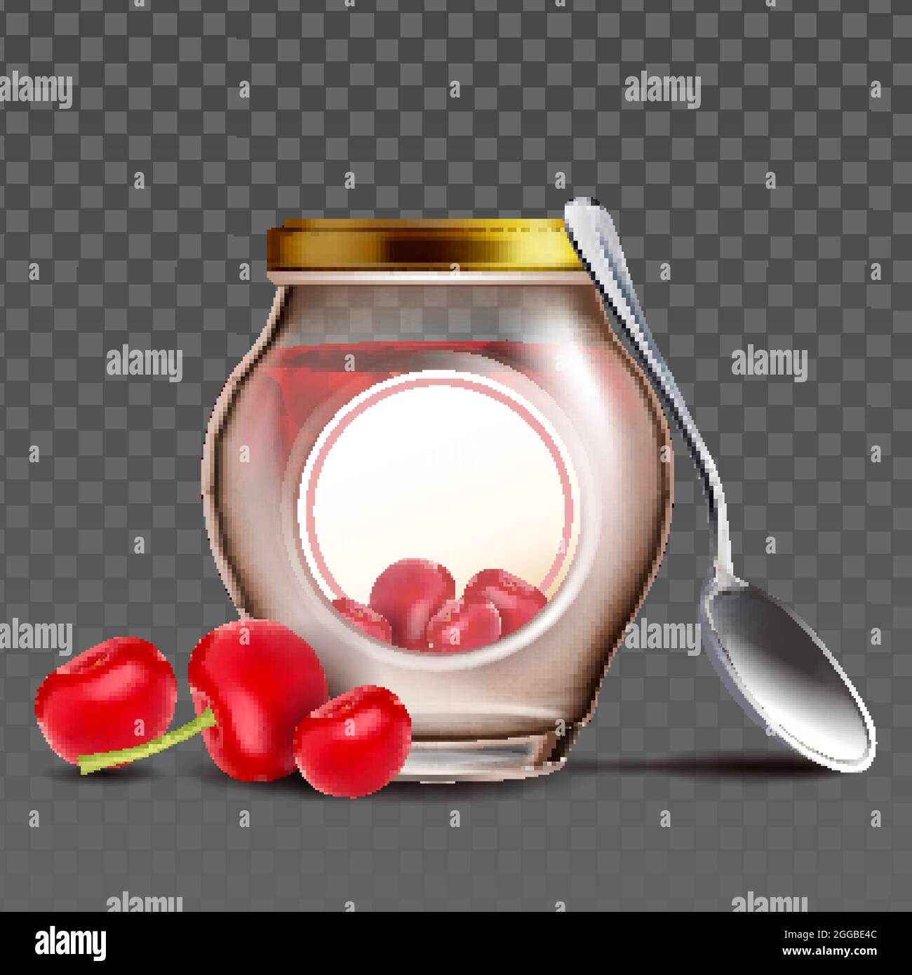 Bottle With Cherry Berries Jam And Spoon Vector Stock Vector Image ...