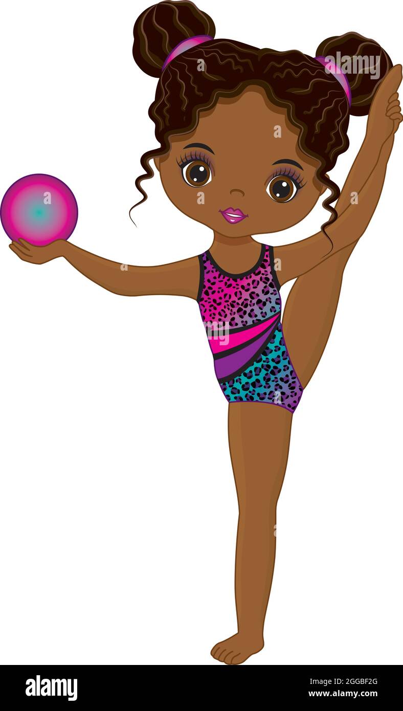 Cute Beautiful African American Performing Rhythmic Gymnastics. Vector ...