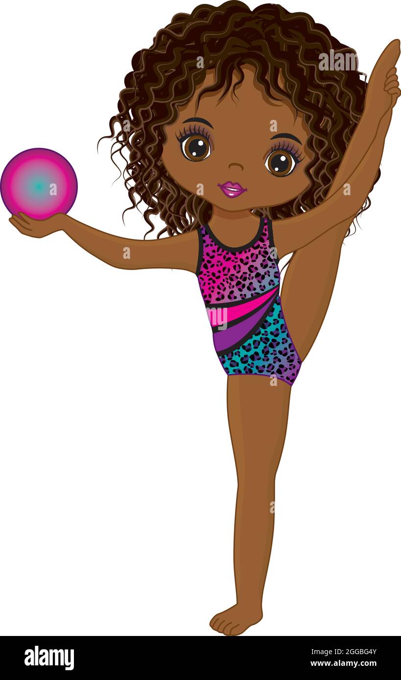 Cute Beautiful African American Performing Rhythmic Gymnastics. Vector ...