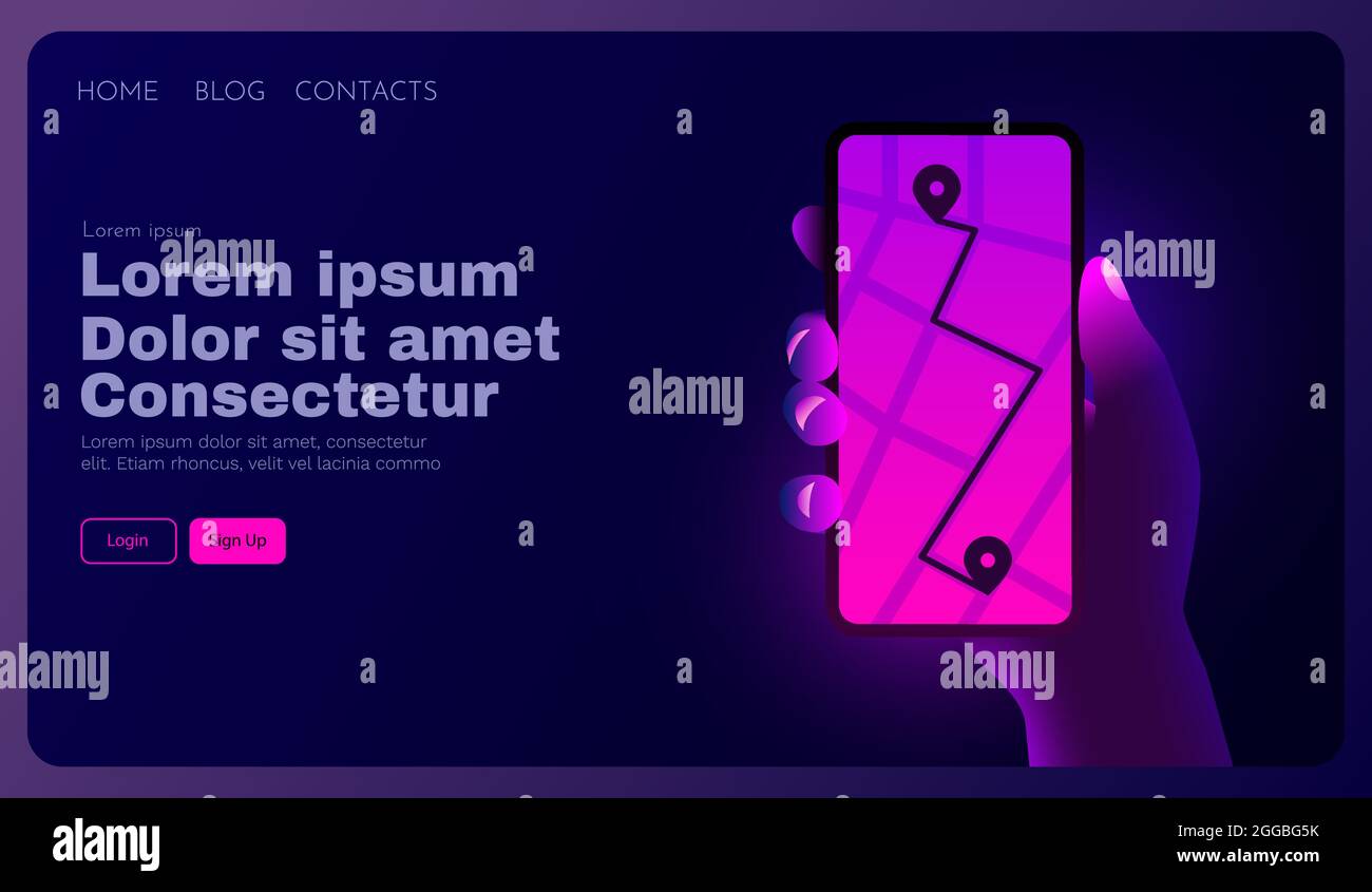 Hand holding phone with map. Mobile gps navigation and tracking concept ...