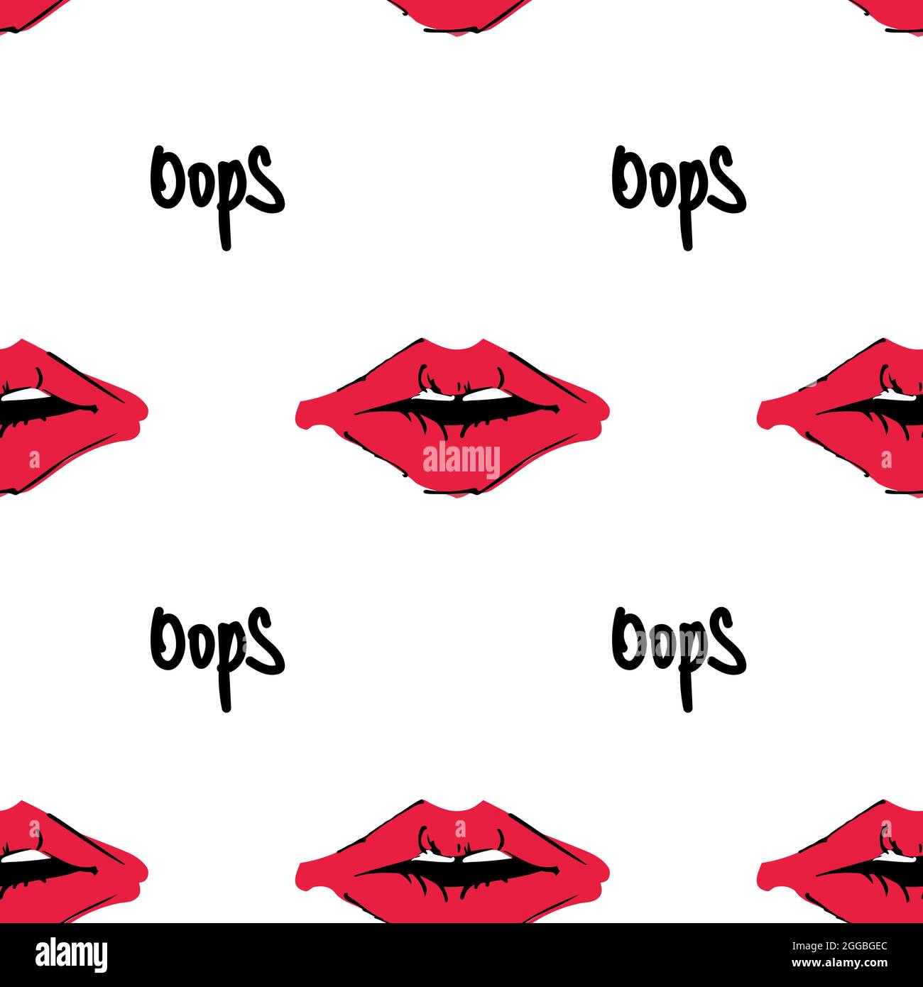 Background with lips and the word oops. Pattern for wrapping paper ...