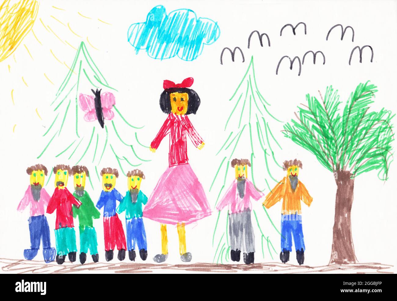 Snow White and the Seven Dwarfs Children Drawing Illustration Stock ...