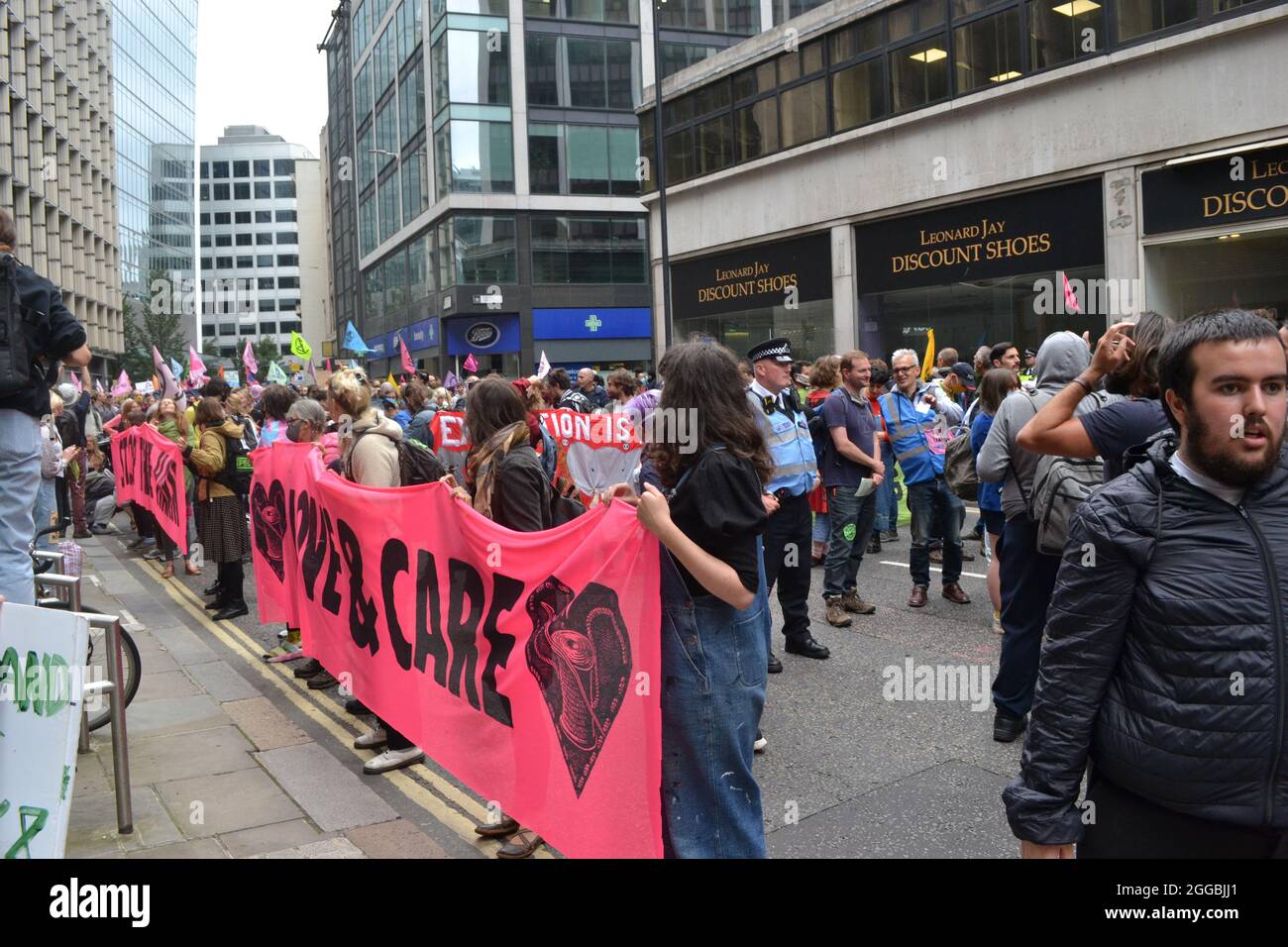 London, England. 30th August 2021. Extinction Rebellion marching in ...