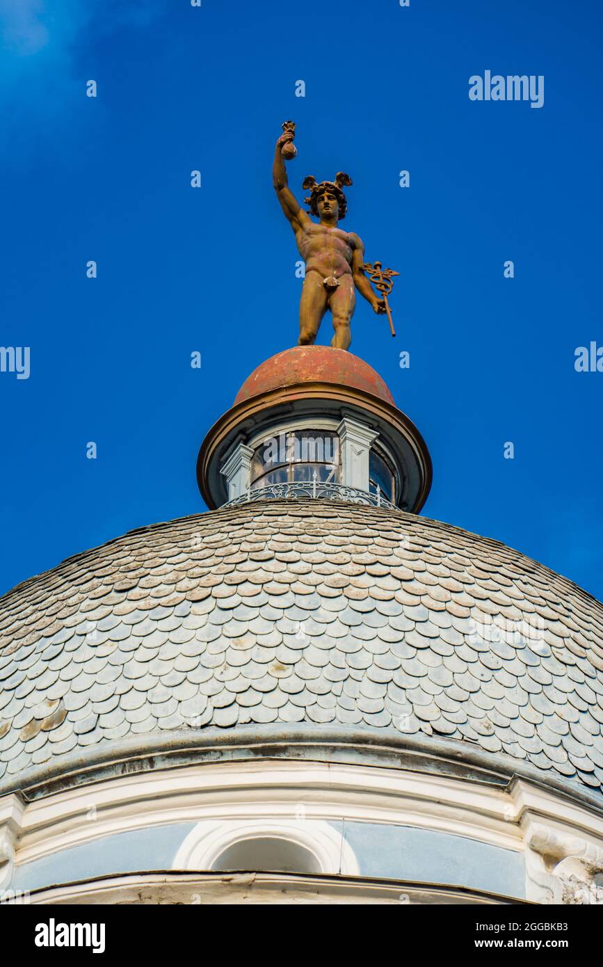 Statue of Mercury on top of the roof of a building in Novi Sad, Serbia ...
