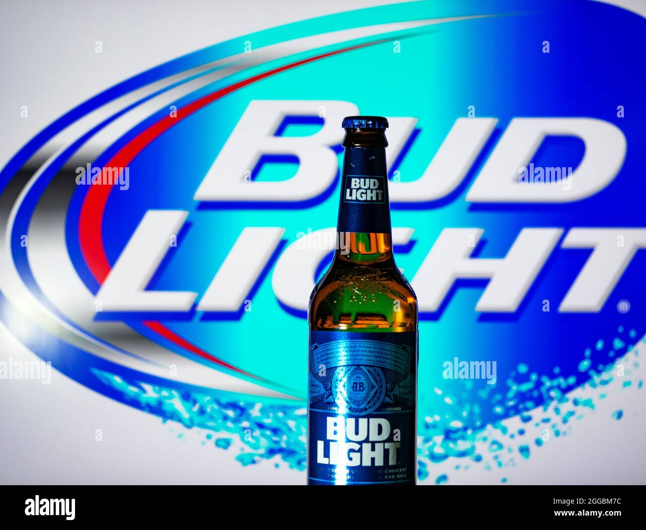 In this photo illustration, the Bud Light beer bottle seen displayed on ...