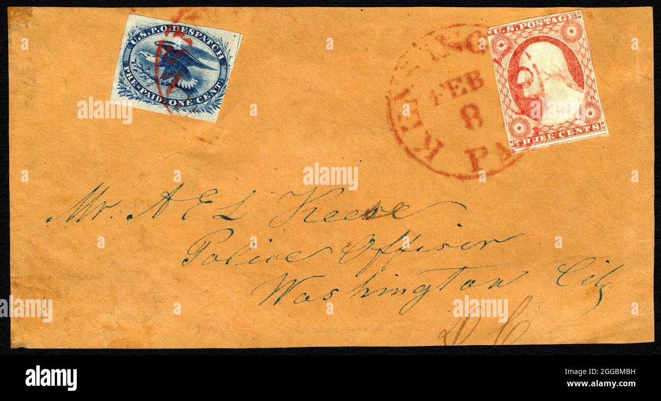 1c USPO Despatch carrier stamp on cover, c. 1851. 3c single and 1c USPO ...