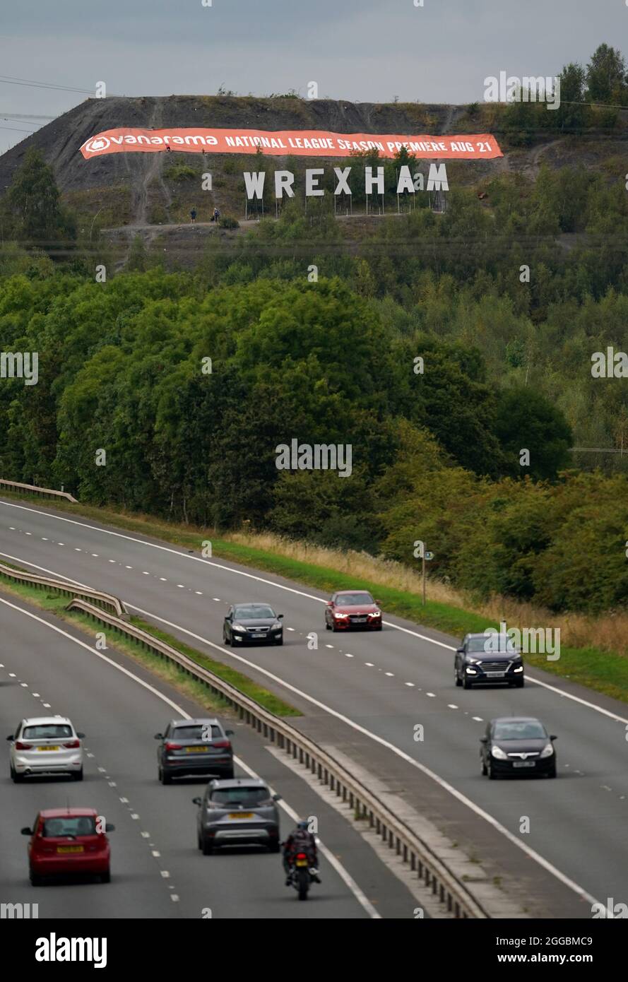 A large sign for Wrexham, in the style of the Hollywood sign in Los ...