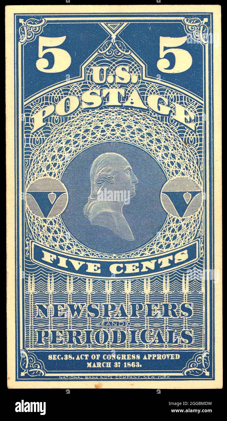 5c Washington Newspapers and Periodicals trial color proof, 1865. 5 ...