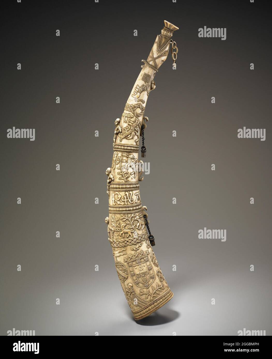 Ivory end blown horn with segmented horizontal carvings in tiers from ...