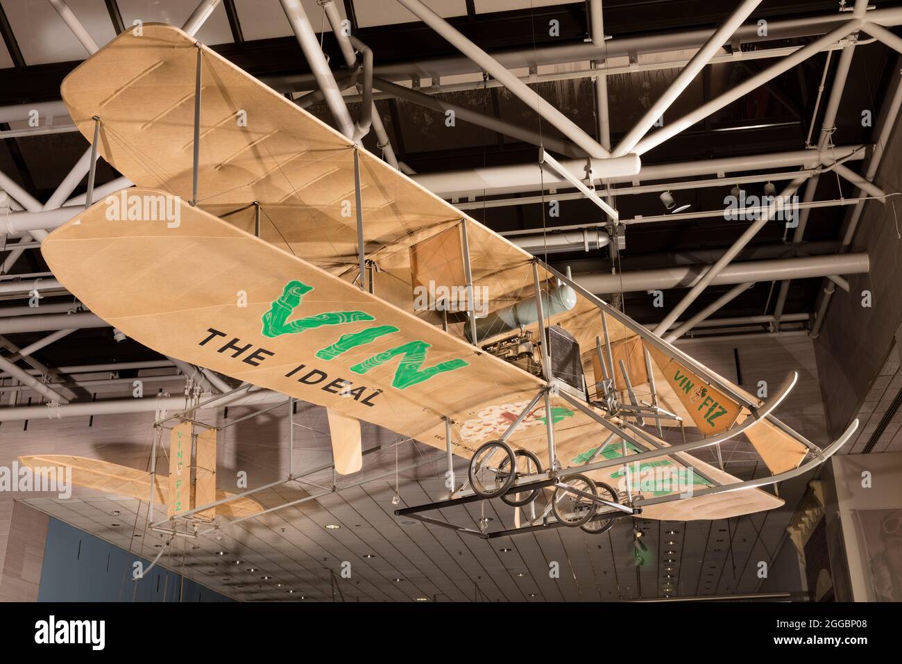 Wood and fabric biplane. Single 35-horsepower Wright vertical four ...