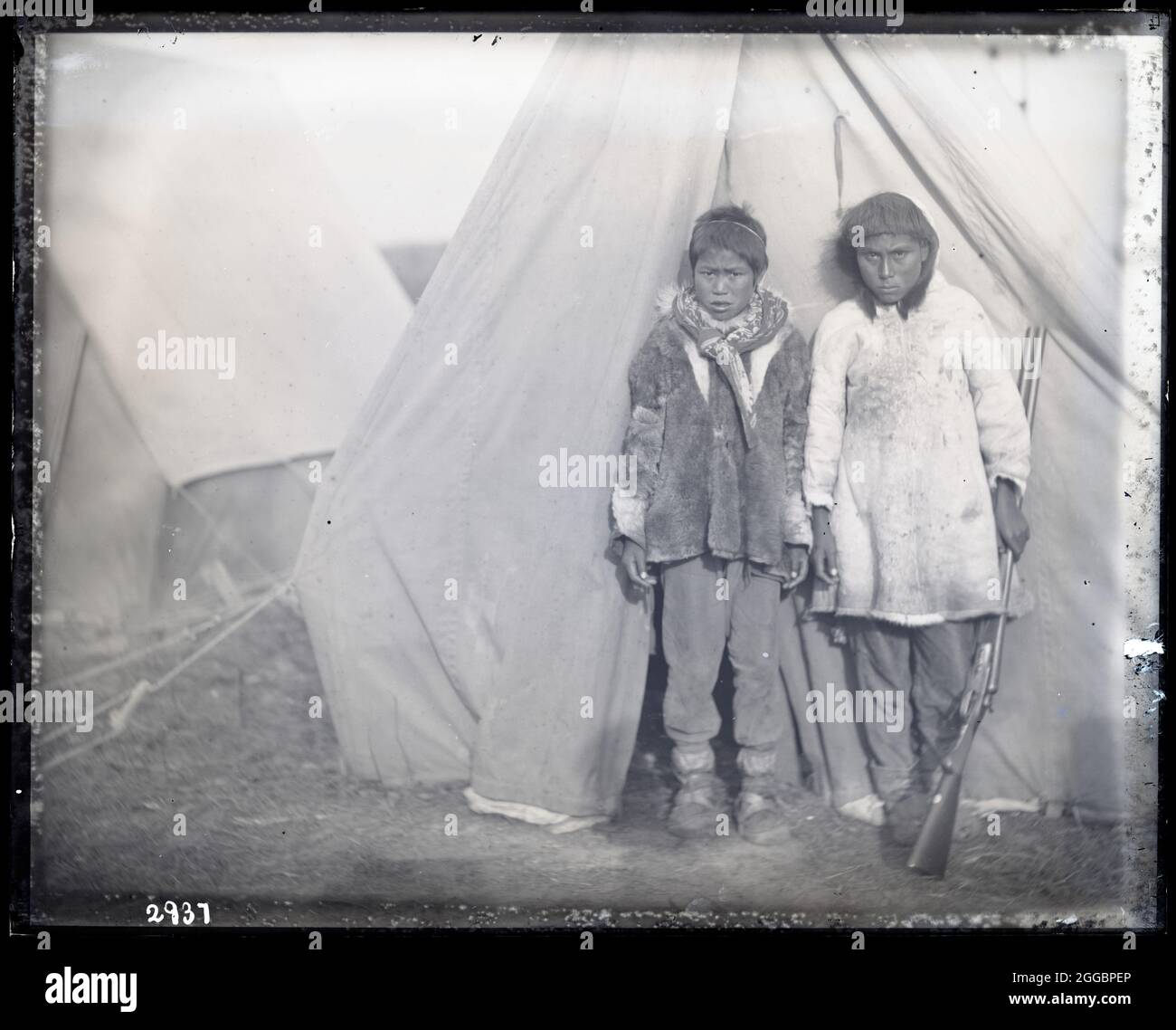 Northern Alaska Exploring Expedition, 1884-1886. Two Inuit children in ...