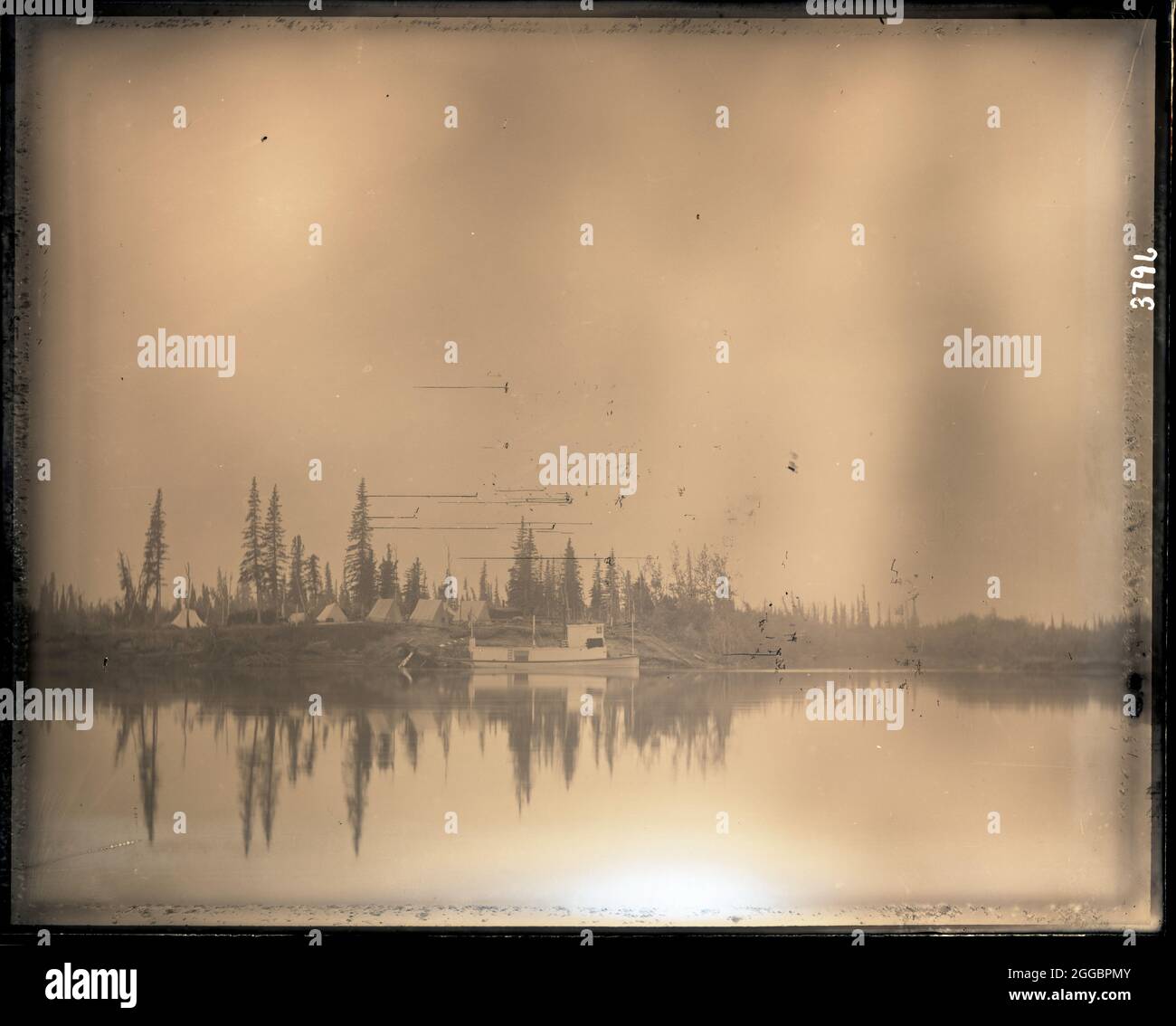 Northern Alaska Exploring Expedition, 1884-1886. Tents and riverboat ...