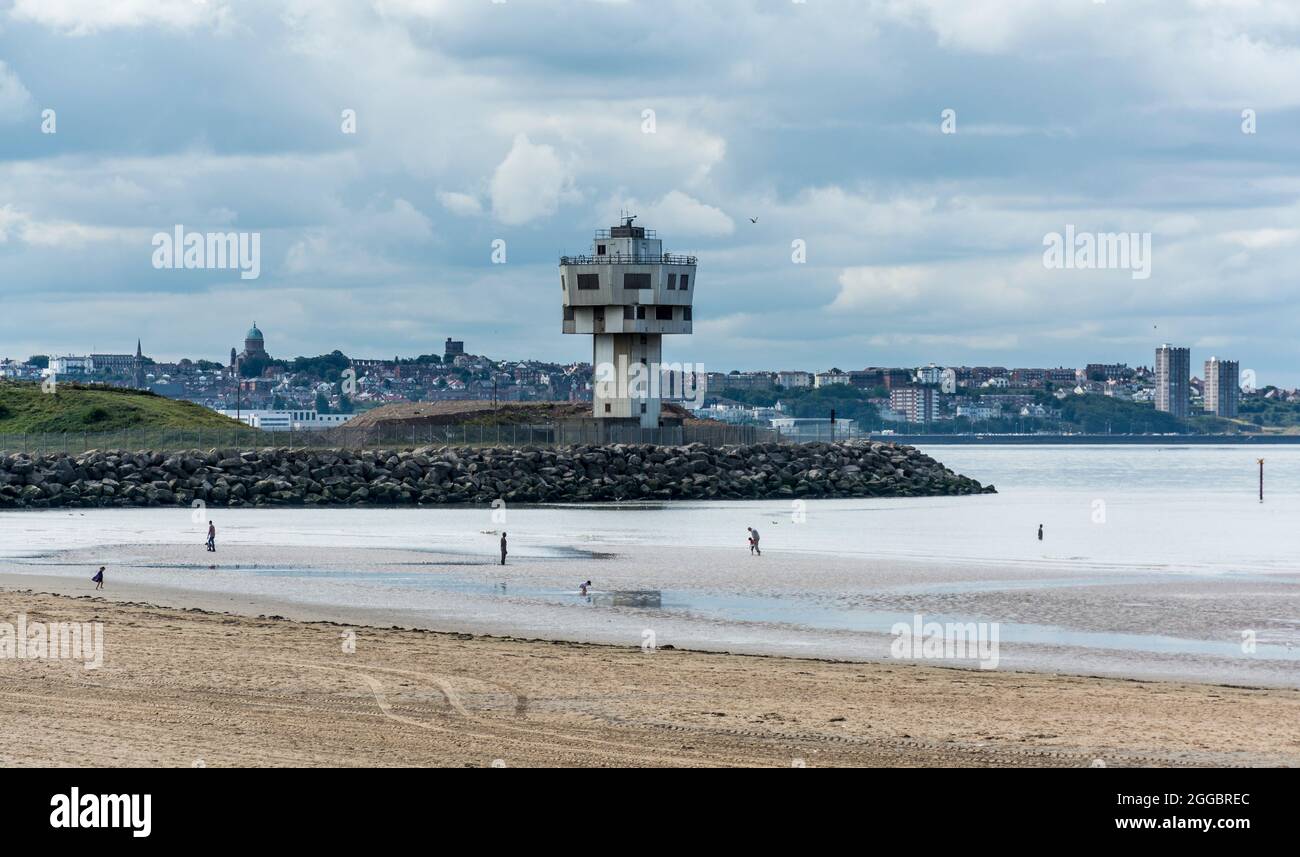 A view of liverpool bay and the radar station from Crosby beach ...