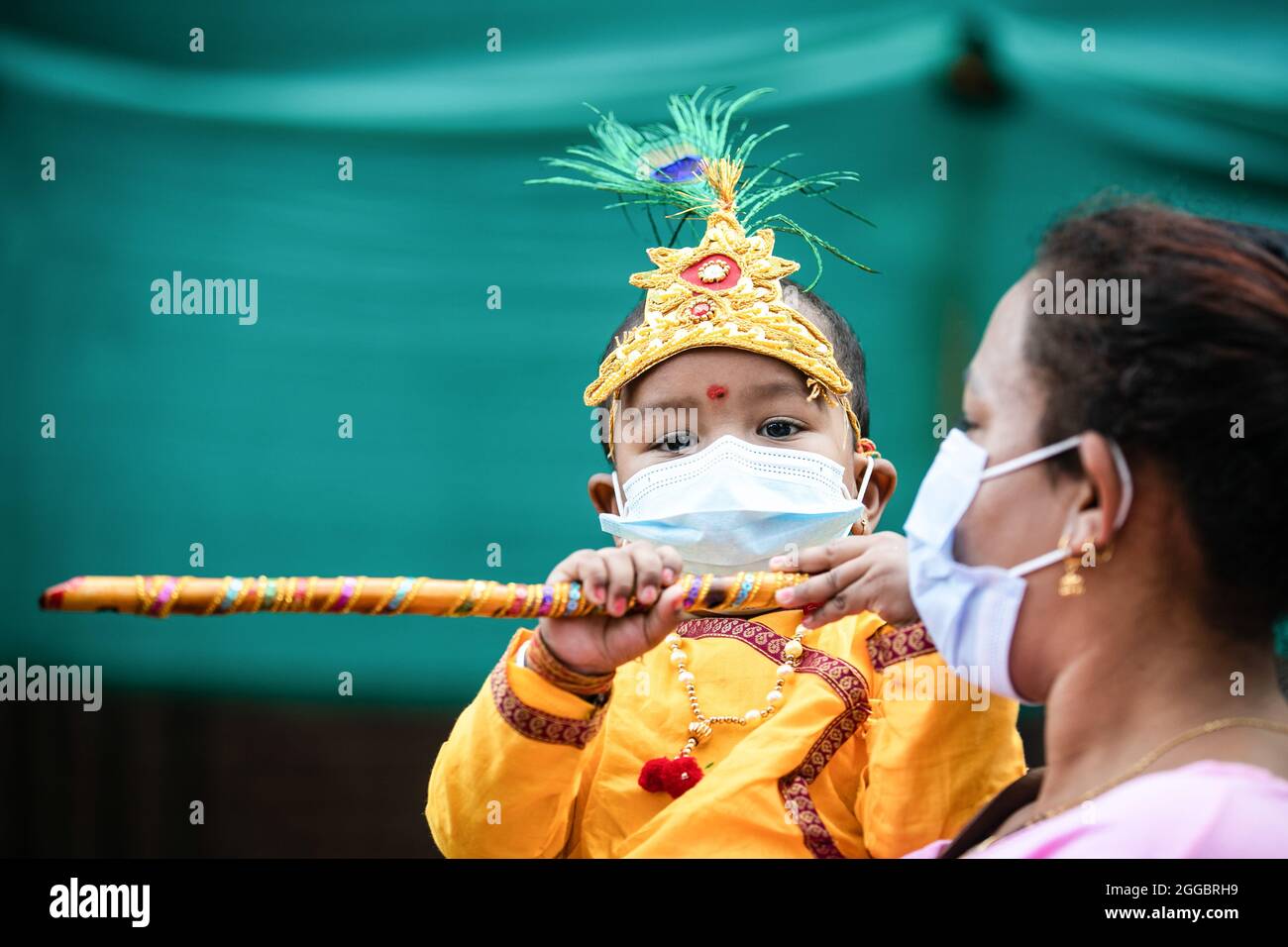 A kid seen dressed as Lord Krishna during the festival at Krishna ...
