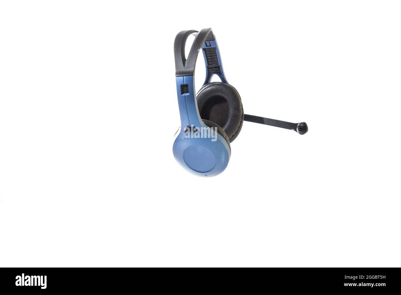 Blue headset isolated on a white background Stock Photo - Alamy