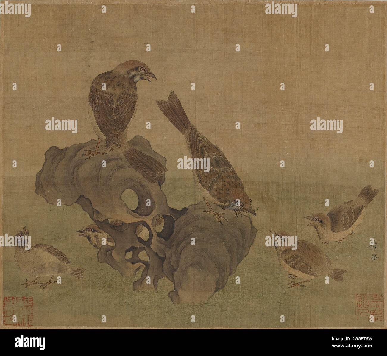 Sparrows feeding their young, Ming or Qing dynasty, (17th century ...