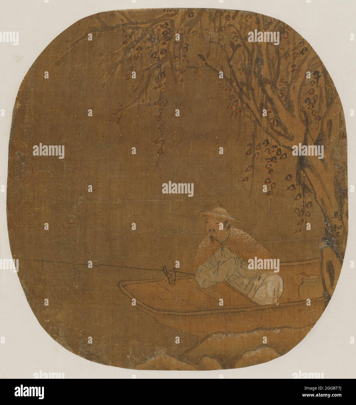Man fishing from a boat under a tree, Possibly Ming dynasty, 1368-1644 ...