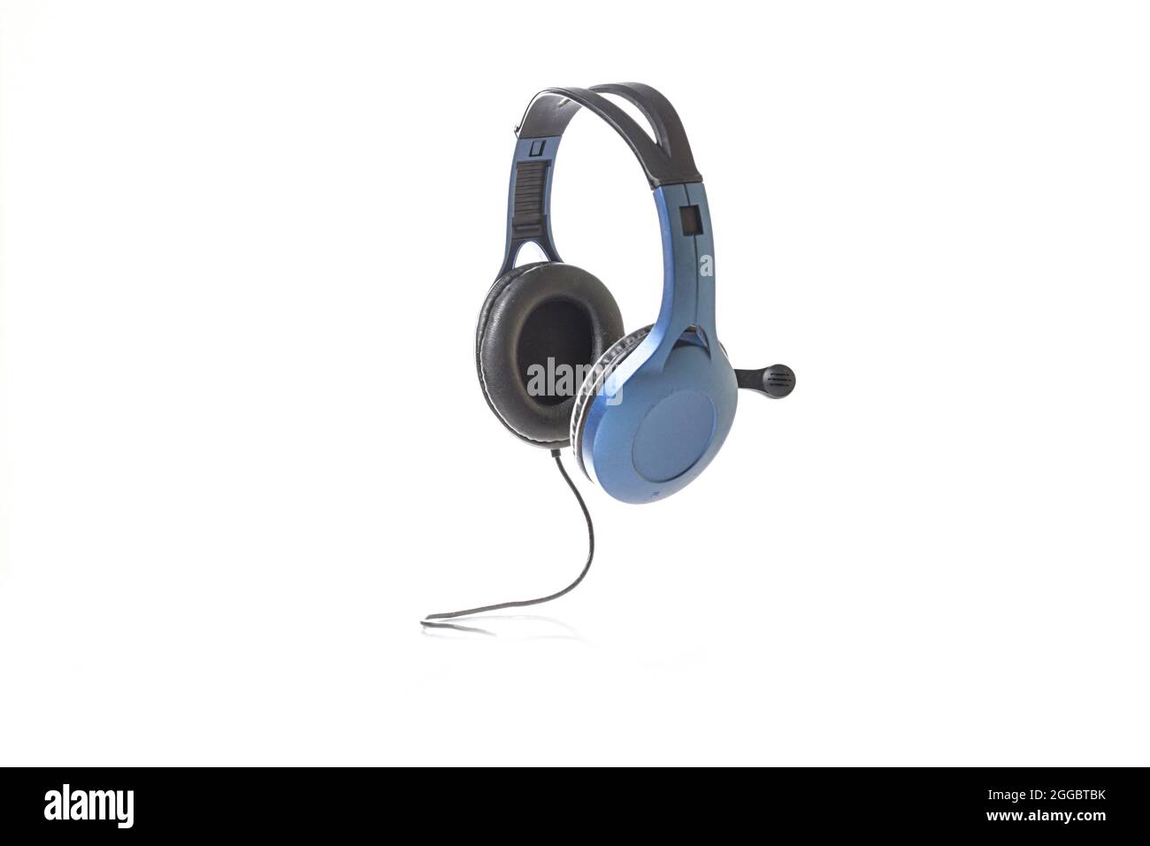 Blue headset isolated on a white background Stock Photo - Alamy