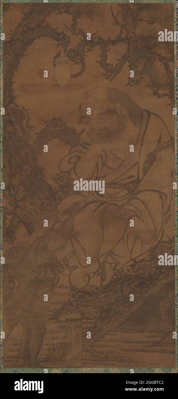 Luohan in a Tree and Tortoise Presenting a Scroll, Ming dynasty, 14th ...