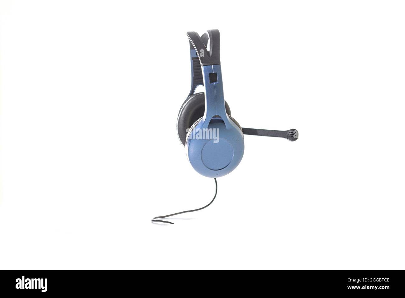 Blue headset isolated on a white background Stock Photo - Alamy