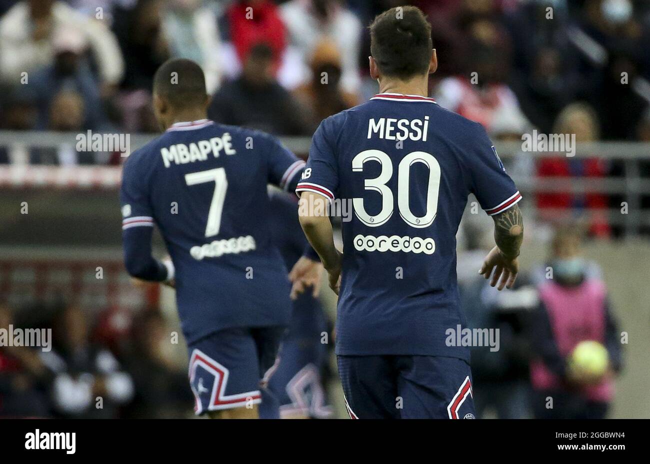 Lionel Messi, Kylian Mbappe (left) of PSG during the French ...