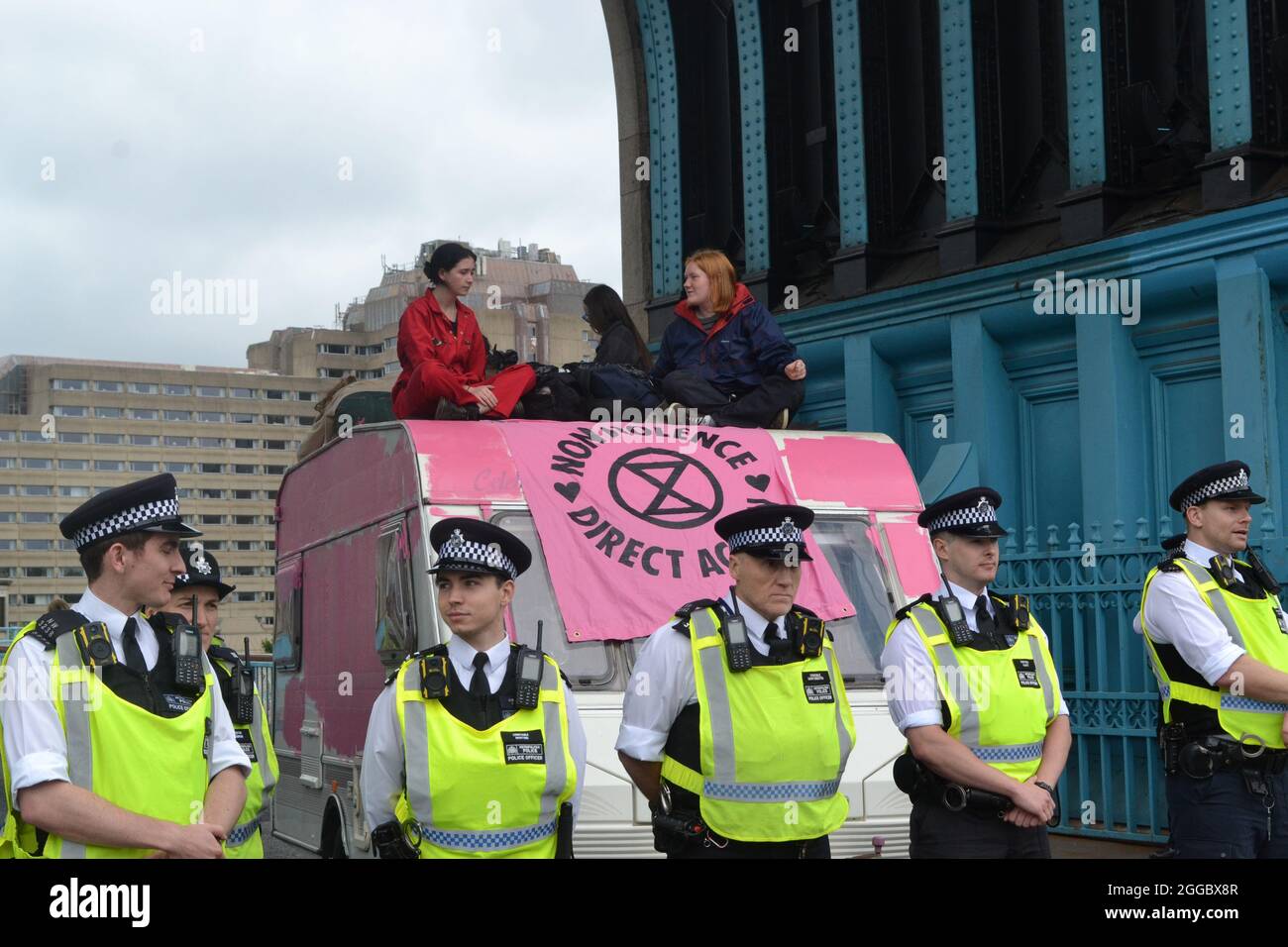 London, England. 30th August 2021. Extinction Rebellion protesters with ...