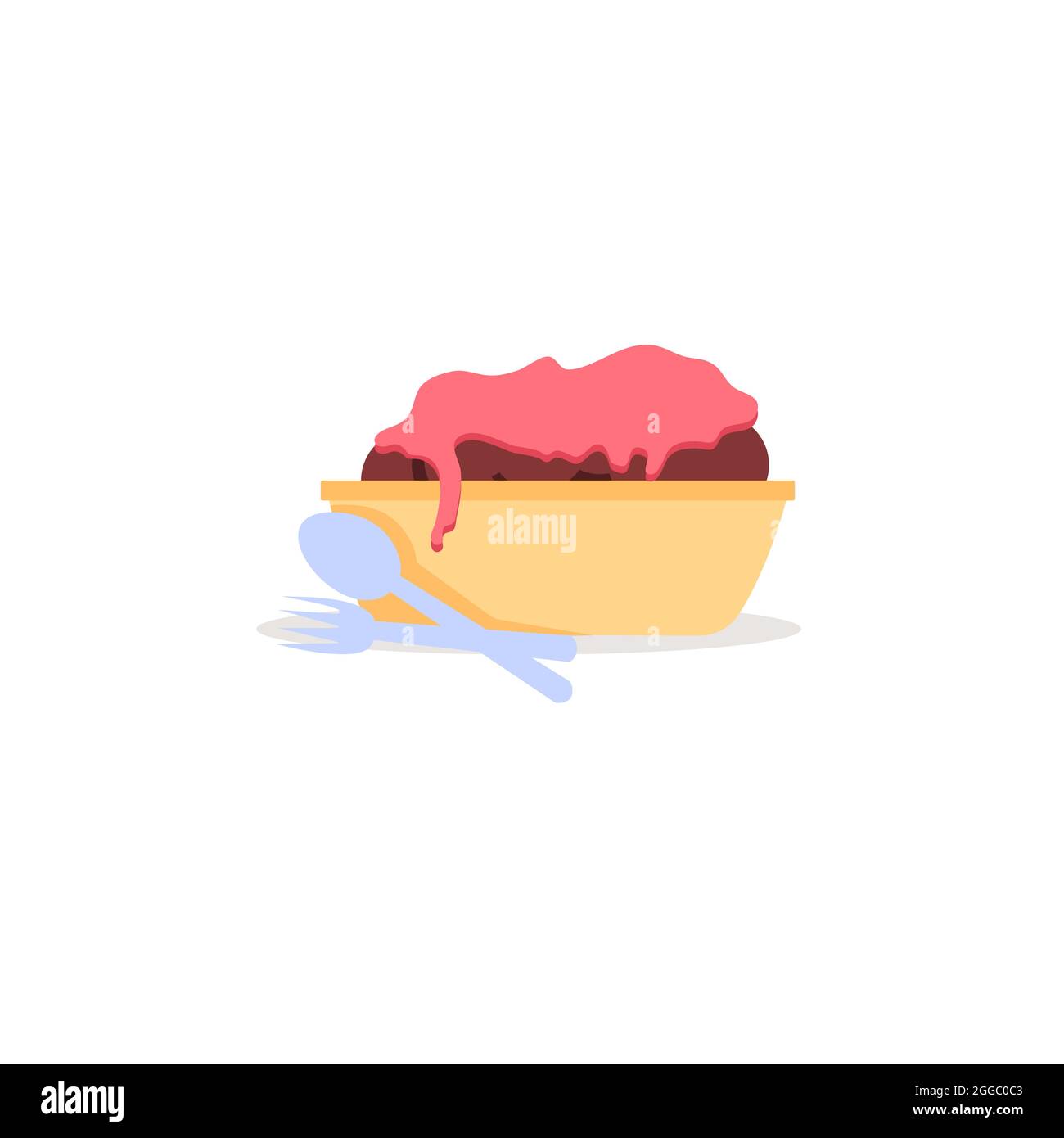 Flat cartoon cake with frosting in bowl,restaurant and cafe dishes ...