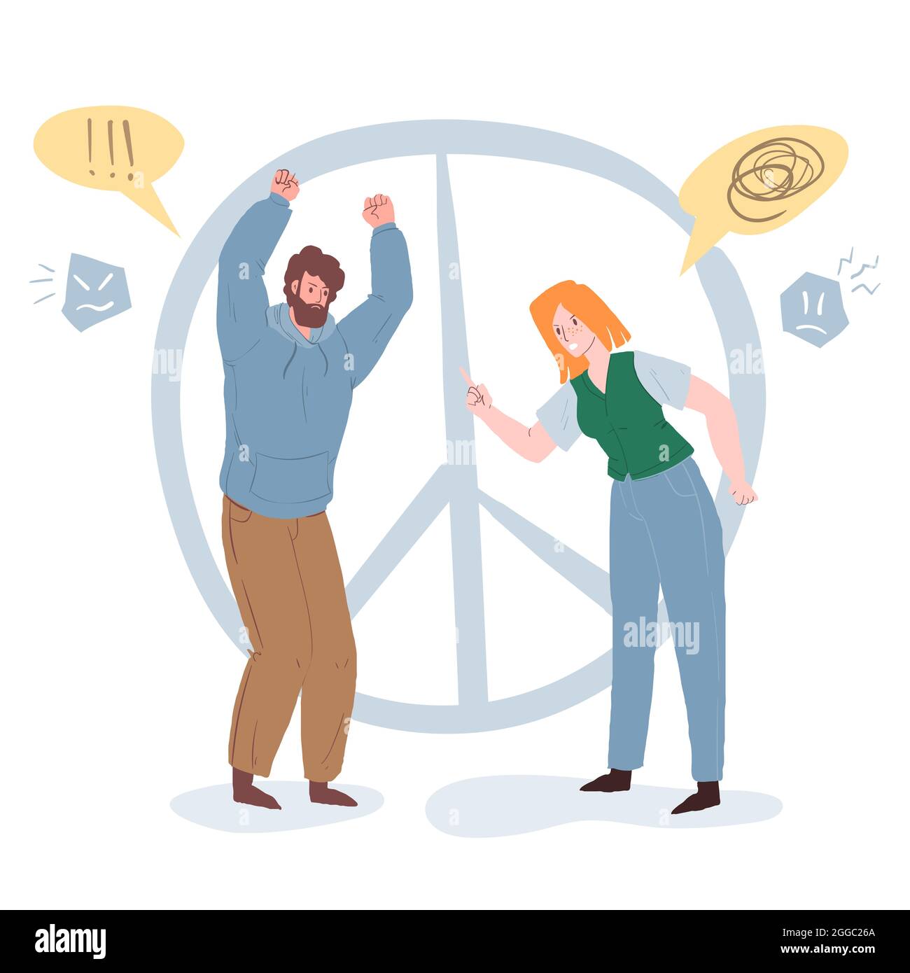 Flat cartoon pair of characters in love quarrel,conflict scene vector ...