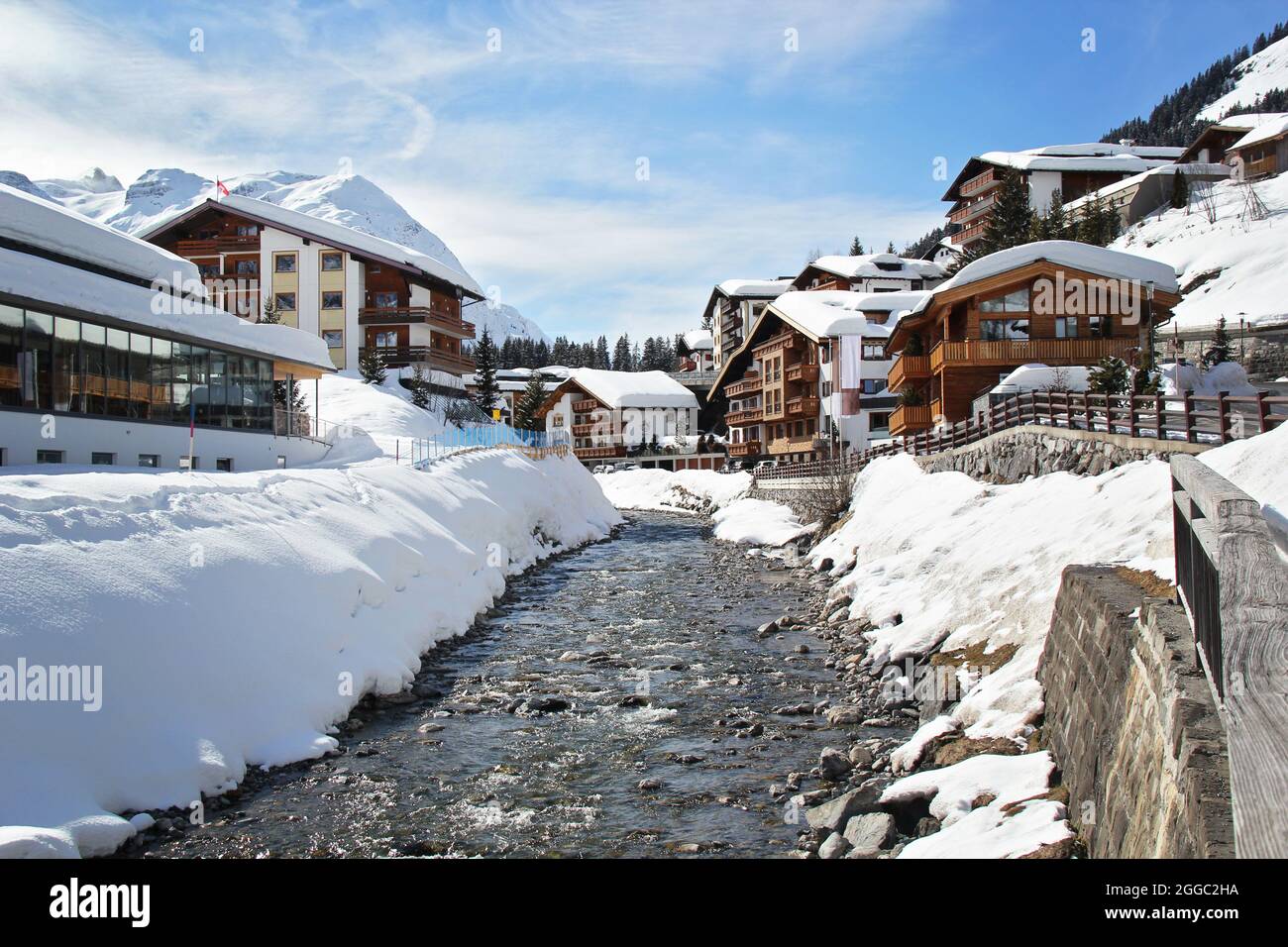 Lech am Arlberg Village and River at Winter Stock Photo - Alamy