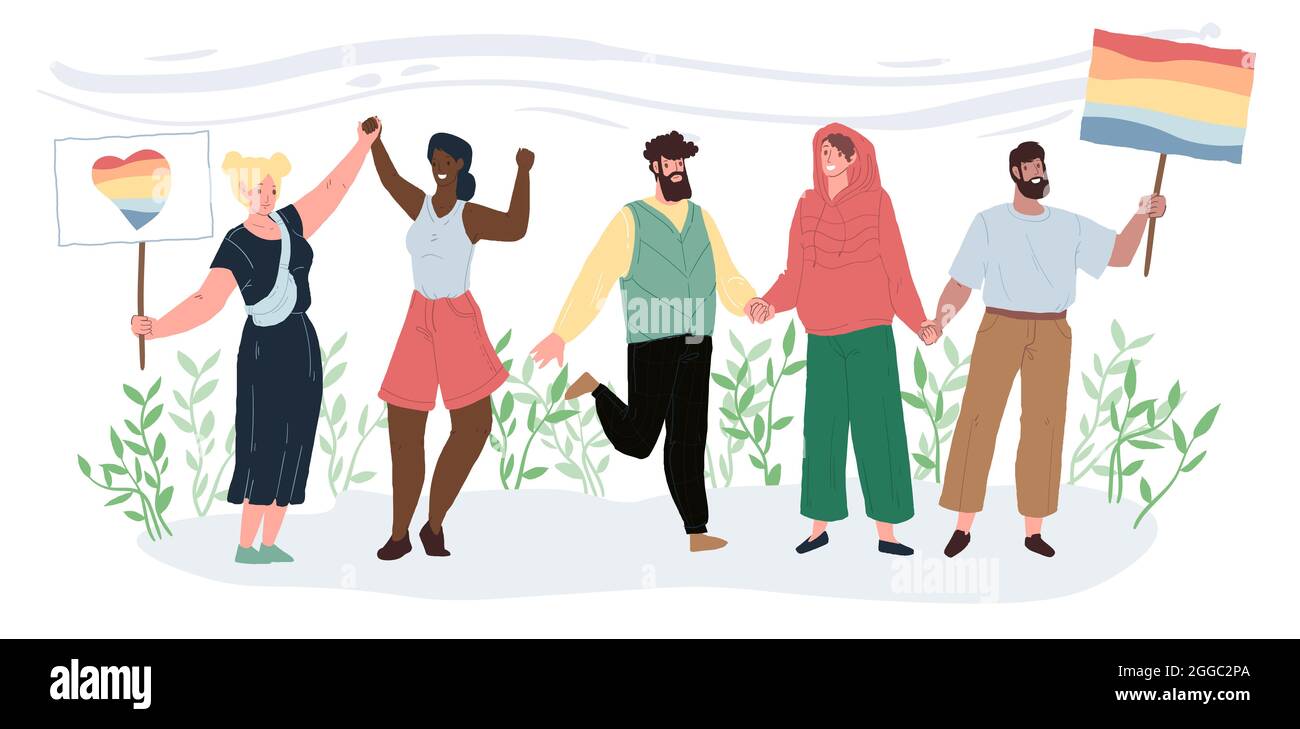 Flat cartoon positive characters on lgbt pride parade-equality and ...