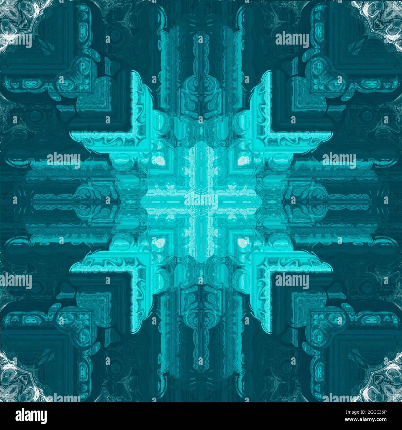 Abstract kaleidoscope pattern in blue and white colours, mosaic ...