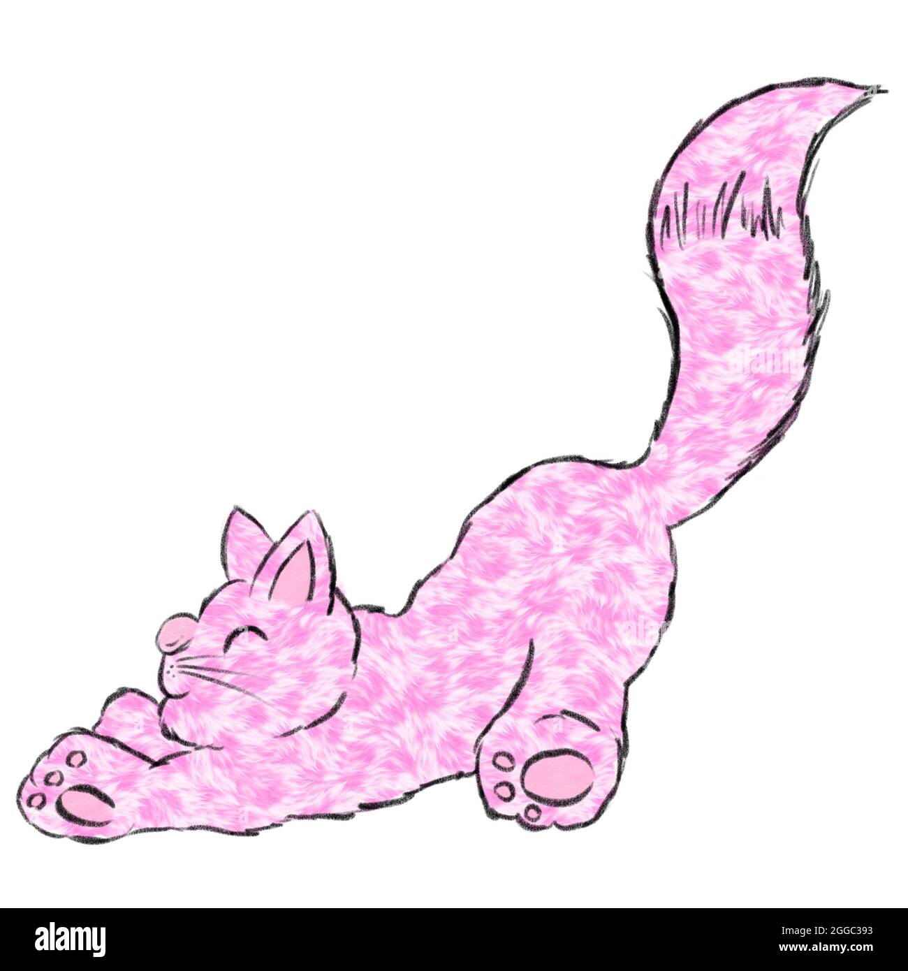 Cute Cartoon Fluffy Cat Illustration Stock Photo - Alamy