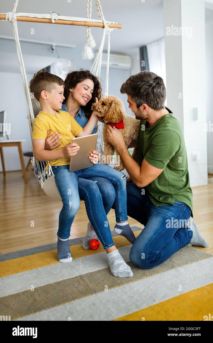 Parents helping to children studying online at home. Lockdown and ...